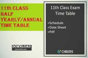11th Class Time Table 2025 11th Annual Exam Datesheet, Schedule