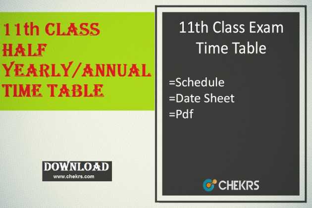 11th Class Time Table 2025 11th Annual Exam Datesheet, Schedule