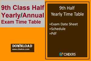 9th Class Time Table 2025 | Annual Exam Date Sheet, Schedule