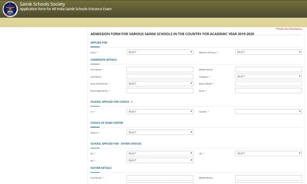 Sainik School Admission 2025-26 AISSEE Application Form For Class 6 & 9