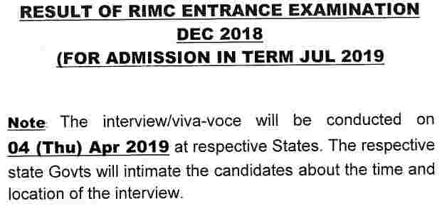 RIMC Entrance Result 2022 June Exam Cut Off Marks, 8th Class Merit List