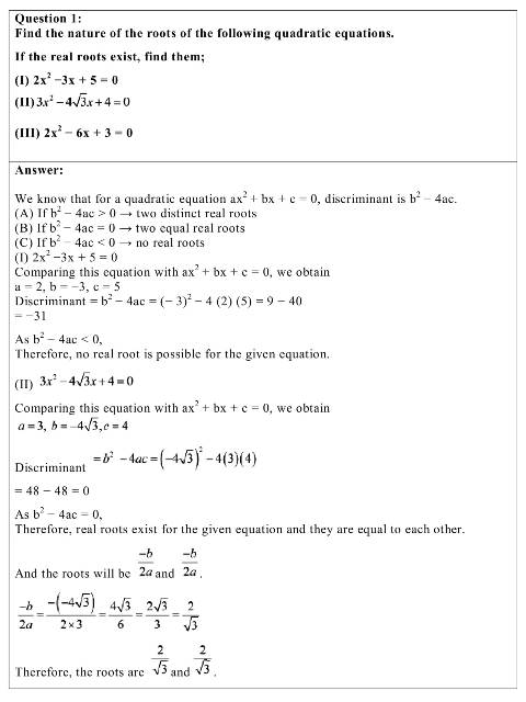 NCERT Solutions Class 10 Maths Chapter 4 - Quadratic Equations | Pdf Available