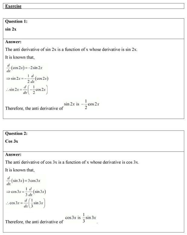 NCERT Solutions Class 12 Maths Chapter 7 (Ex 7.1) - Integrals