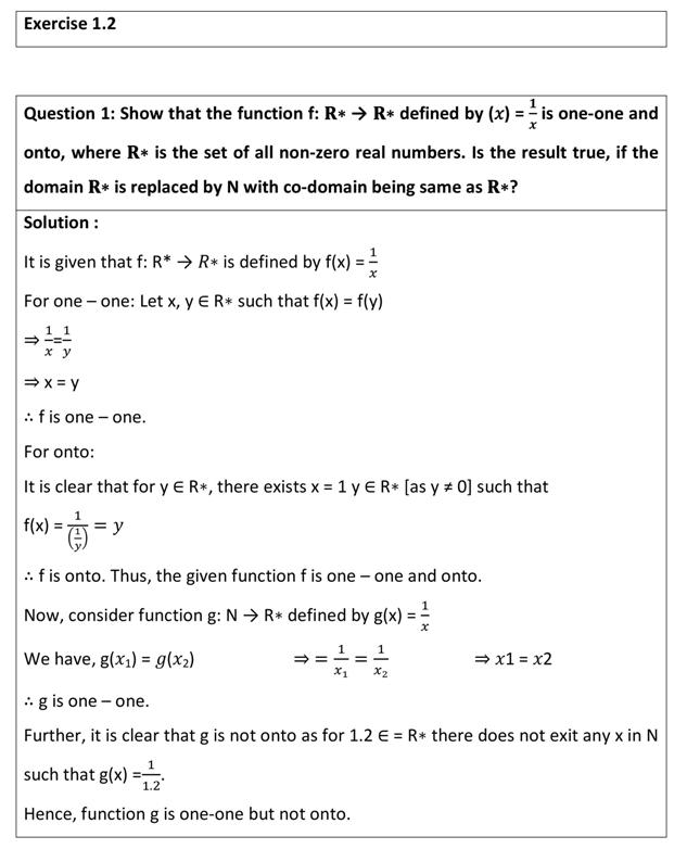 NCERT Solutions Class 12 Maths Chapter 1 - Exercise 1.2 (Relations and Functions)