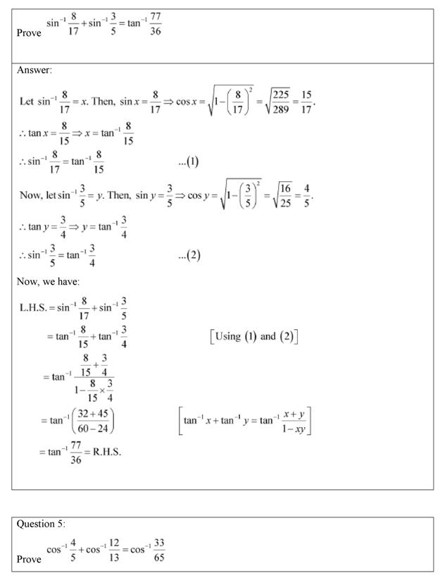 NCERT Solutions Class 12 Maths Chapter 2 - Exercise 2.3 (Inverse Trigonometric Functions)