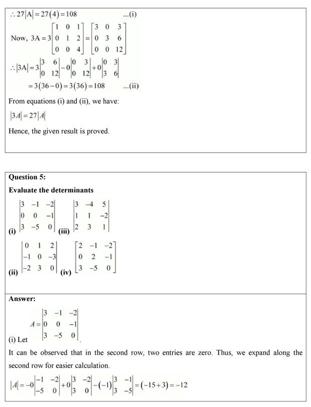 Free NCERT Solutions Class 12 Maths Chapter 4 - Determinants Exercise 4.1