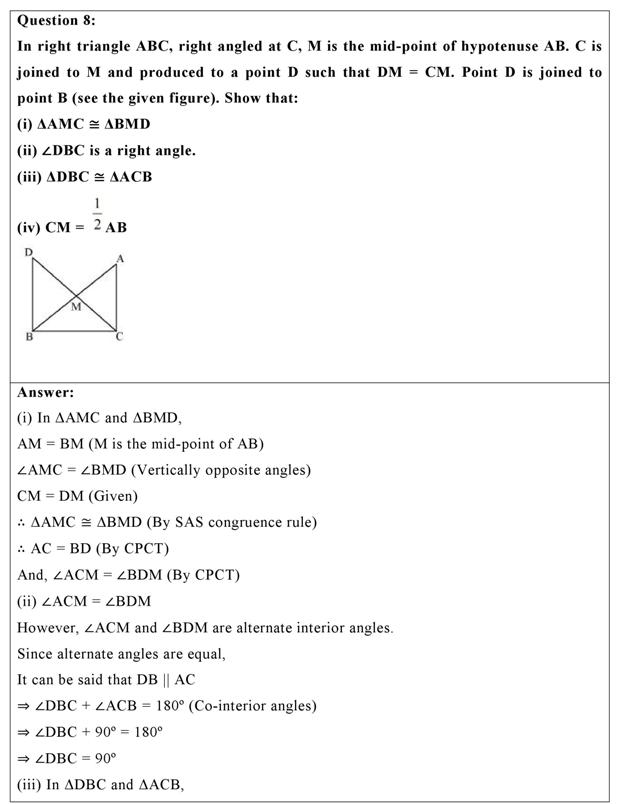 NCERT Solutions for Class 9 Maths Chapter 7 (Triangles) - Ex 7.1 Pdf ...