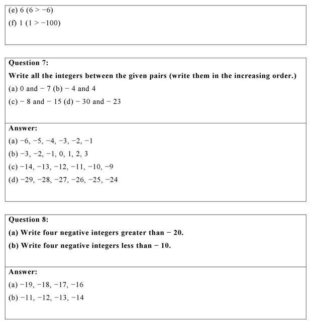 NCERT Solutions for Class 6 Maths Chapter 6 - Integers Exercise 6.1 ...