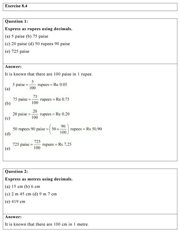 NCERT Solutions for Class 6 Maths Chapter 8 - Decimals Exercise 8.4 ...
