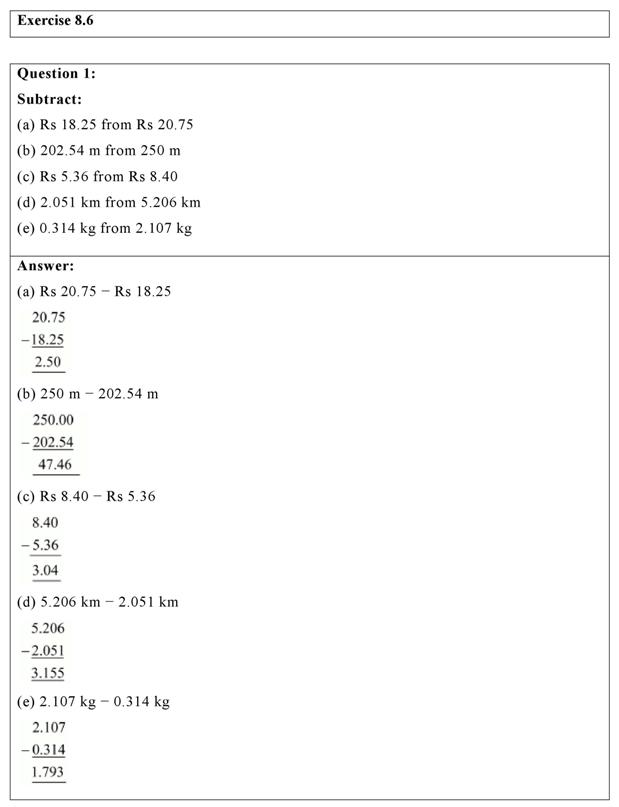 NCERT Solutions for Class 6 Maths Chapter 8 - Decimals Exercise 8.6 ...