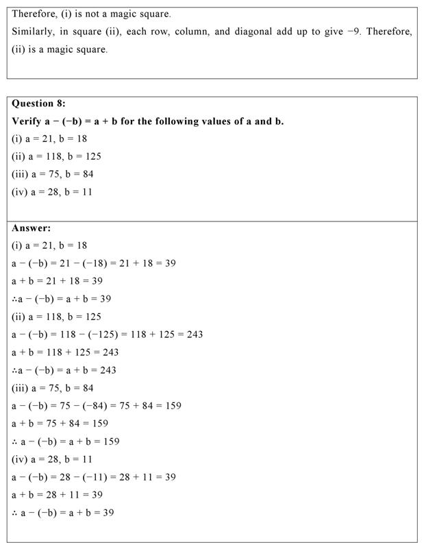 NCERT Solutions for Class 7 Maths Chapter 1 - Exercise 1.1 (Integers)