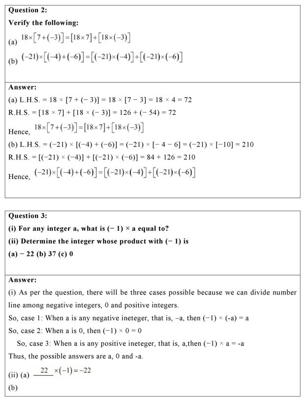 NCERT Solutions for Class 7 Maths Chapter 1 - Exercise 1.3 (Integers)