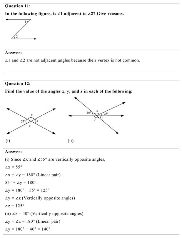 NCERT Solutions for Class 7 Maths Chapter 5 - Exercise 5.1 (Lines and ...