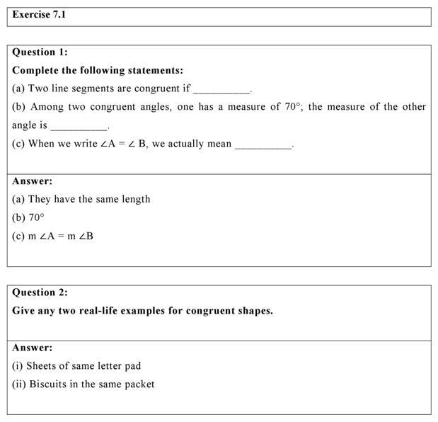 NCERT Solutions for Class 7 Maths Chapter 7 - Exercise 7.1 (Congruence ...