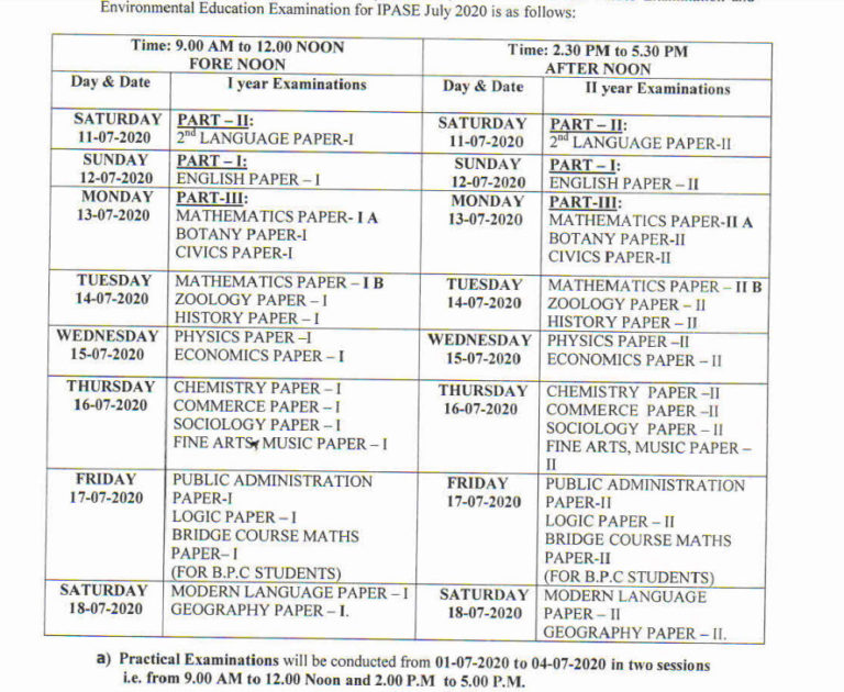 AP Inter Supply Time Table 2023 BIEAP 1st & 2nd Year Supplementary Exam ...