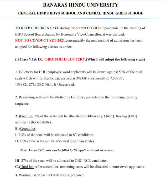 BHU SET Result 2022 E-Lottery CHS Varanasi Cut Off Marks, Check Class ...