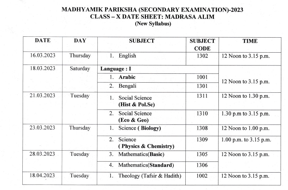 TBSE Madhyamik Routine 2025 - Tripura Board Class 10 Time Table/ Exam Date