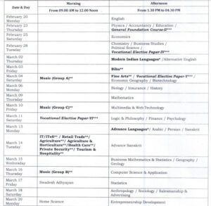 Assam HS 2nd Year Routine 2025 ~AHSEC 12th Final Exam Time Table Download